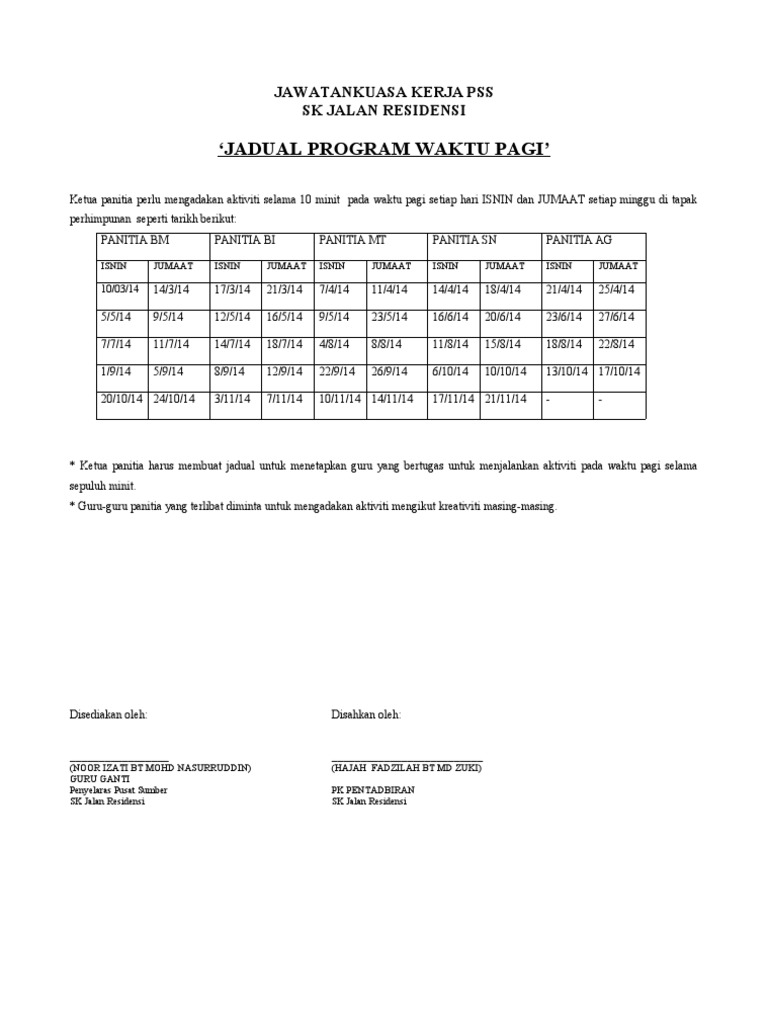 Program PSS Waktu Pagi | PDF
