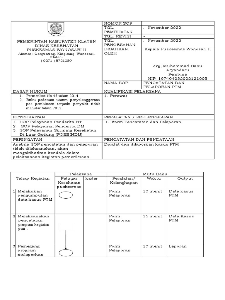 Sop Pencatatan Dan Pelaporan PTM | PDF