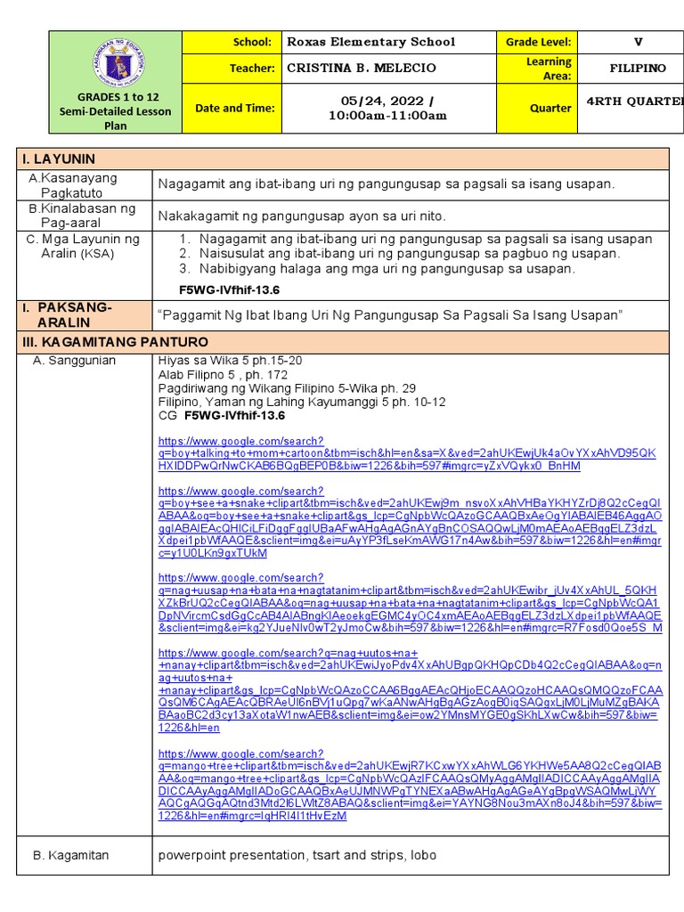 Fil 5 4Q - Cot 2 - Sy 21-22 | PDF | Pedagogy | Cognition