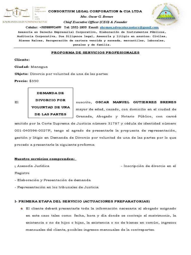 Proforma de Servicios Profesionales | PDF | Divorcio | Justicia