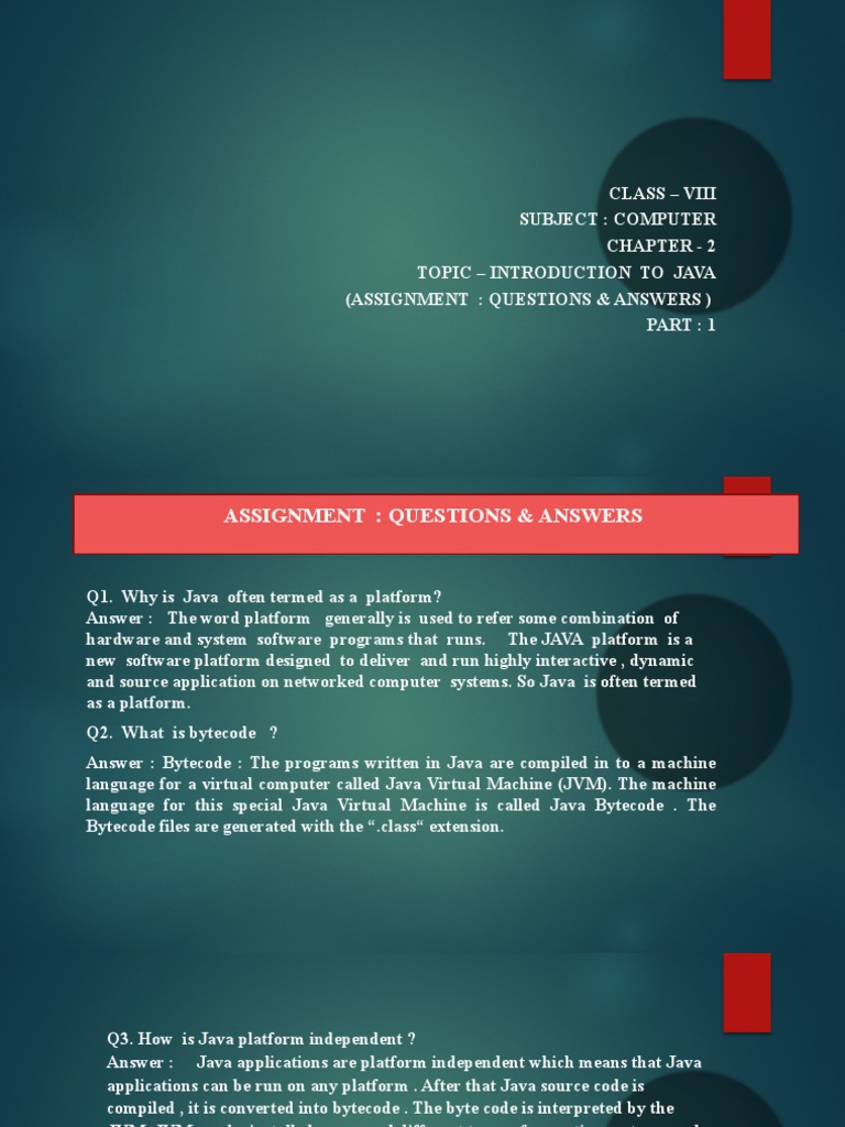 CLASS - VIII - COMPUTER - CHAPTER - 2 (ASSIGNMENT PART1) .PDF (1) 1 | PDF | Java (Programming ...