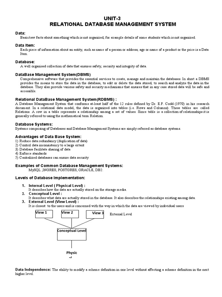 Relational Database Management System Rdbms Concepts And Mysql Introduction Pdf Relational