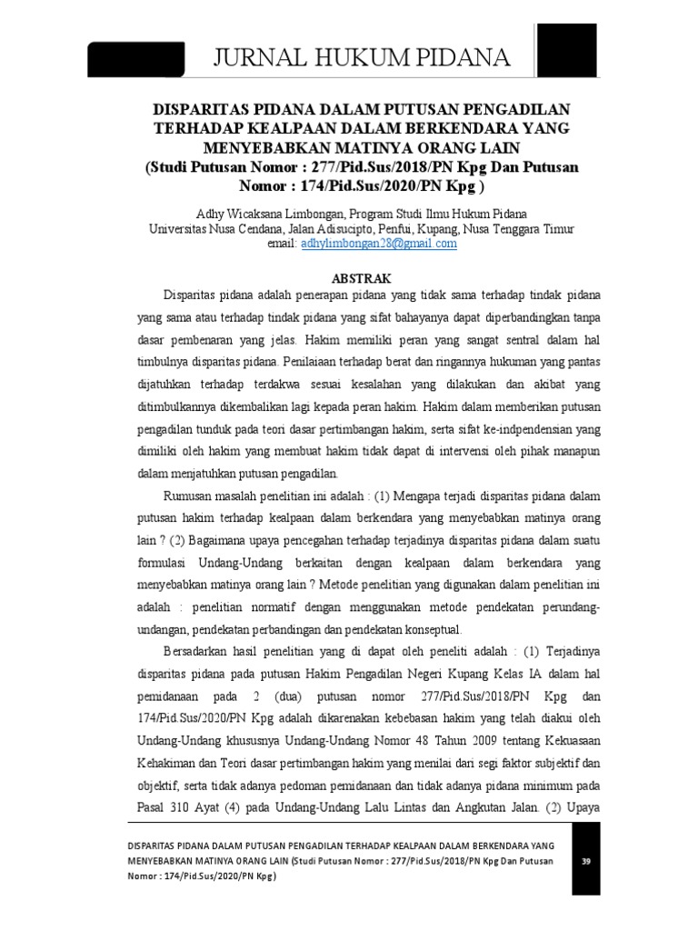 Disparitas Pidana Kealpaan Berkendara | PDF