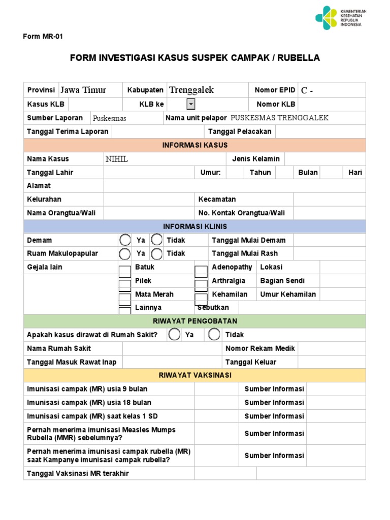 Form MR01 Puskesmas Minggu 00 Tahun 2023 | PDF