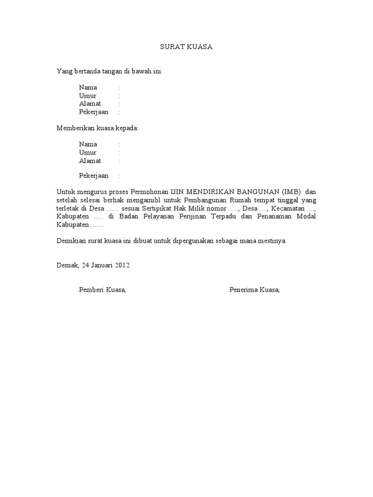 draft Surat Kuasa IMB.doc | PDF