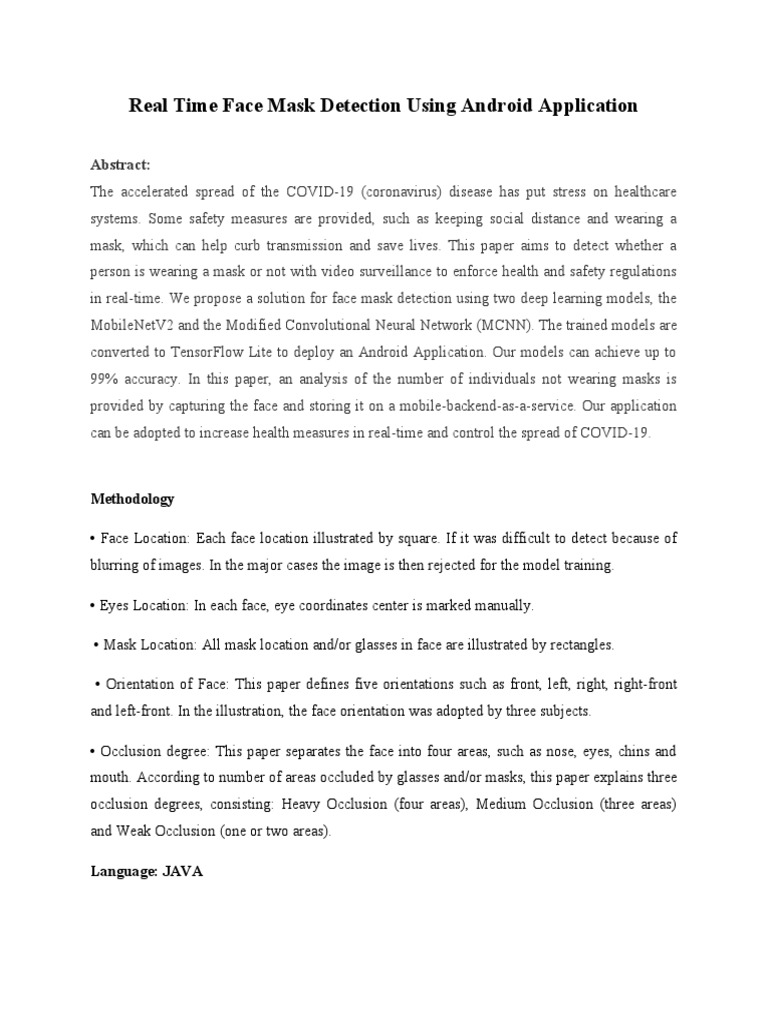 Real Time Face Mask Detection Using Android Application Pdf