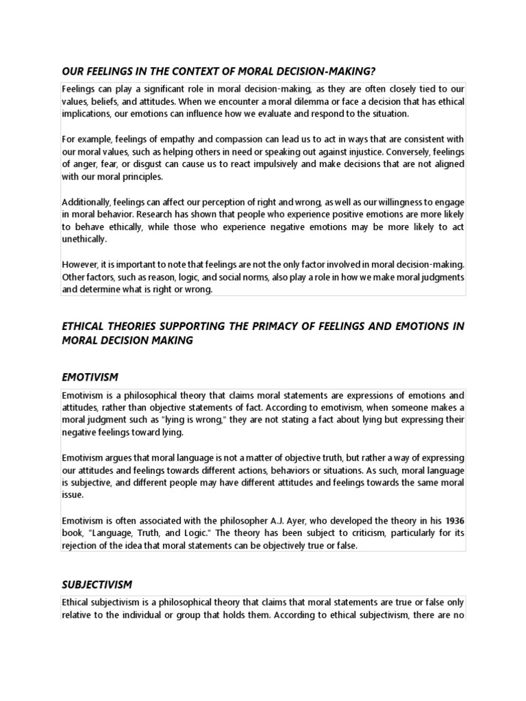 Feelings and Moral Decision Making | PDF | Emotions | Morality