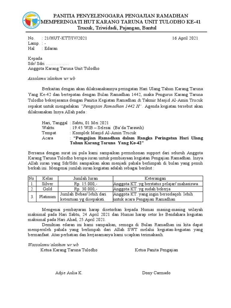 Edaran Pengajian Ramadhan & HUT KTT | PDF | Agama & Spiritualitas