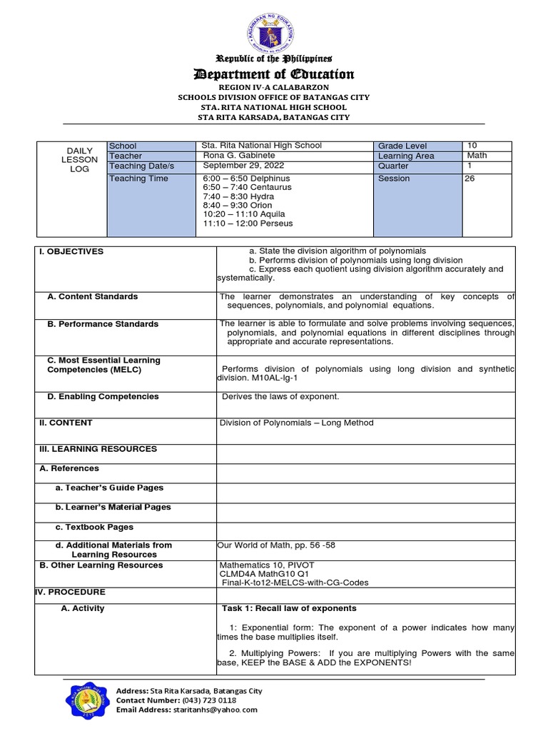 22 Long Division of Polynomials PDF | PDF | Division (Mathematics) | Algorithms