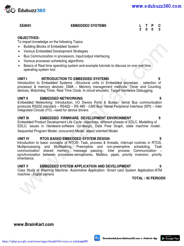 EE8691_Syllabus_edubuzz360 (1).pdf | PDF | Embedded System | Operating System