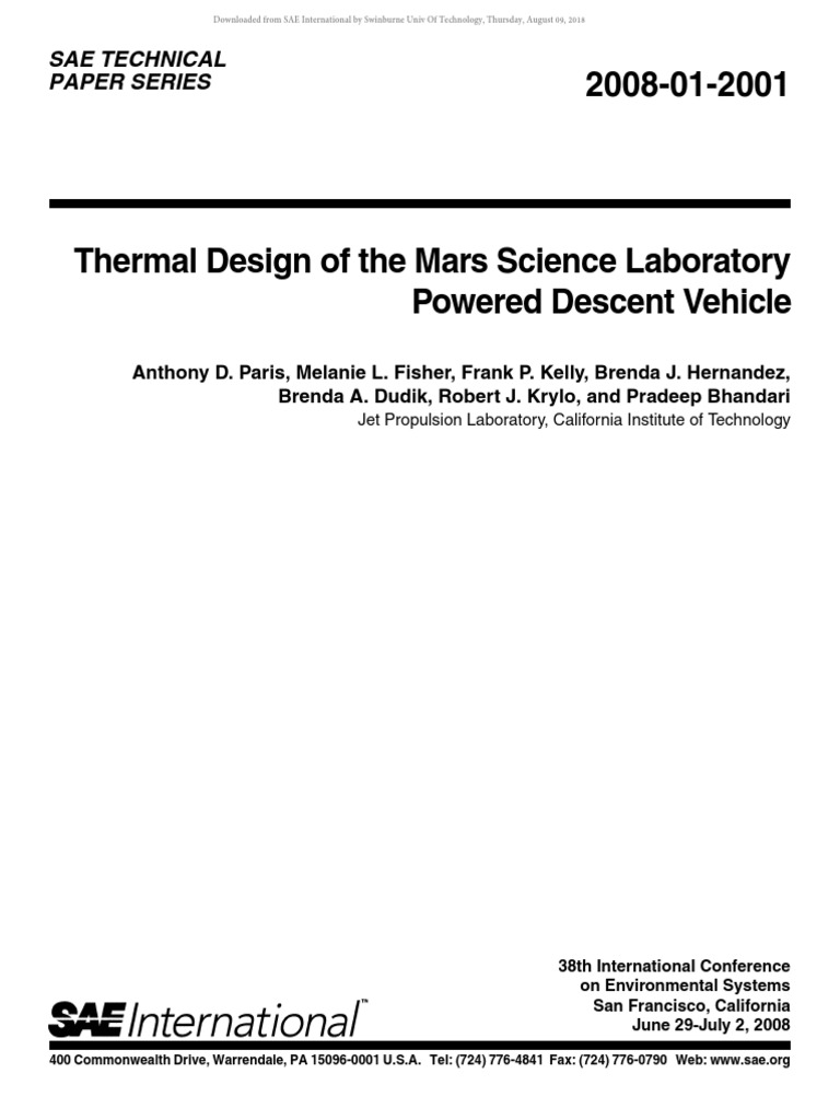 Thermal Design of The Mars Science Laboratory Powered Descent Vehicle ...
