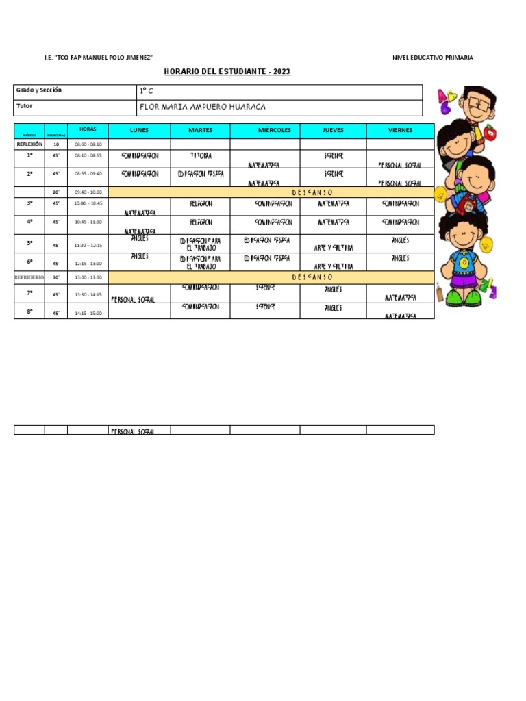 Horario de Estudio 1° C - 2023 | PDF