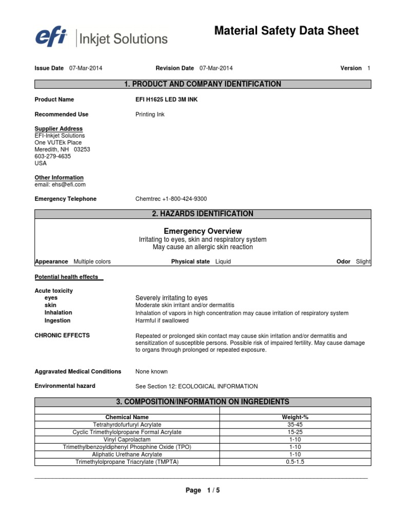 Efi h1625 Led 3m Us Msds | Download Free PDF | Toxicity | Superfund