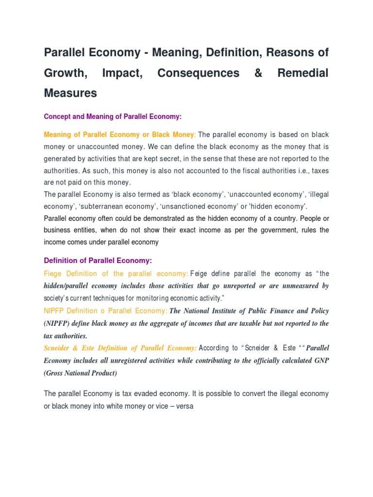 Parallel Economy | PDF | Black Market | Indian Black Money