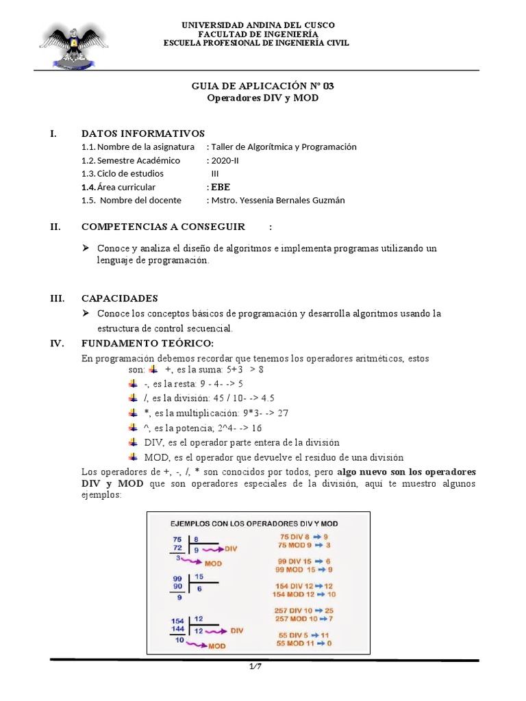 Operadores DIV y MOD en Programación C# | PDF | Algoritmos | C Sharp ...