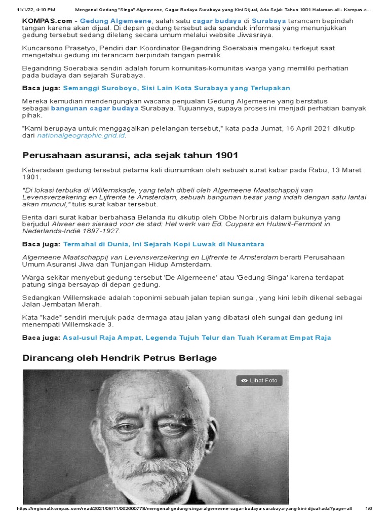 Mengenal Gedung - Singa - Algemeene, Cagar Budaya Surabaya Yang Kini Dijual, Ada Sejak Tahun ...