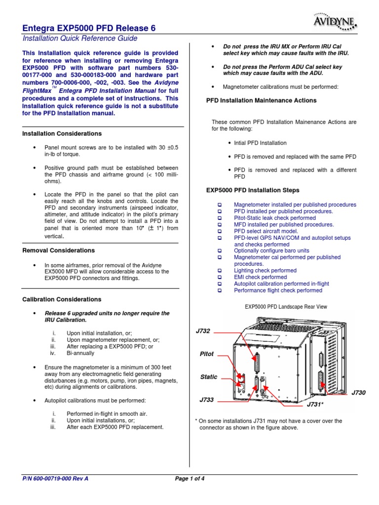 600-00719-000 Entegra EXP5000 PFD Release 6 Install Quick Ref Guide Rev ...