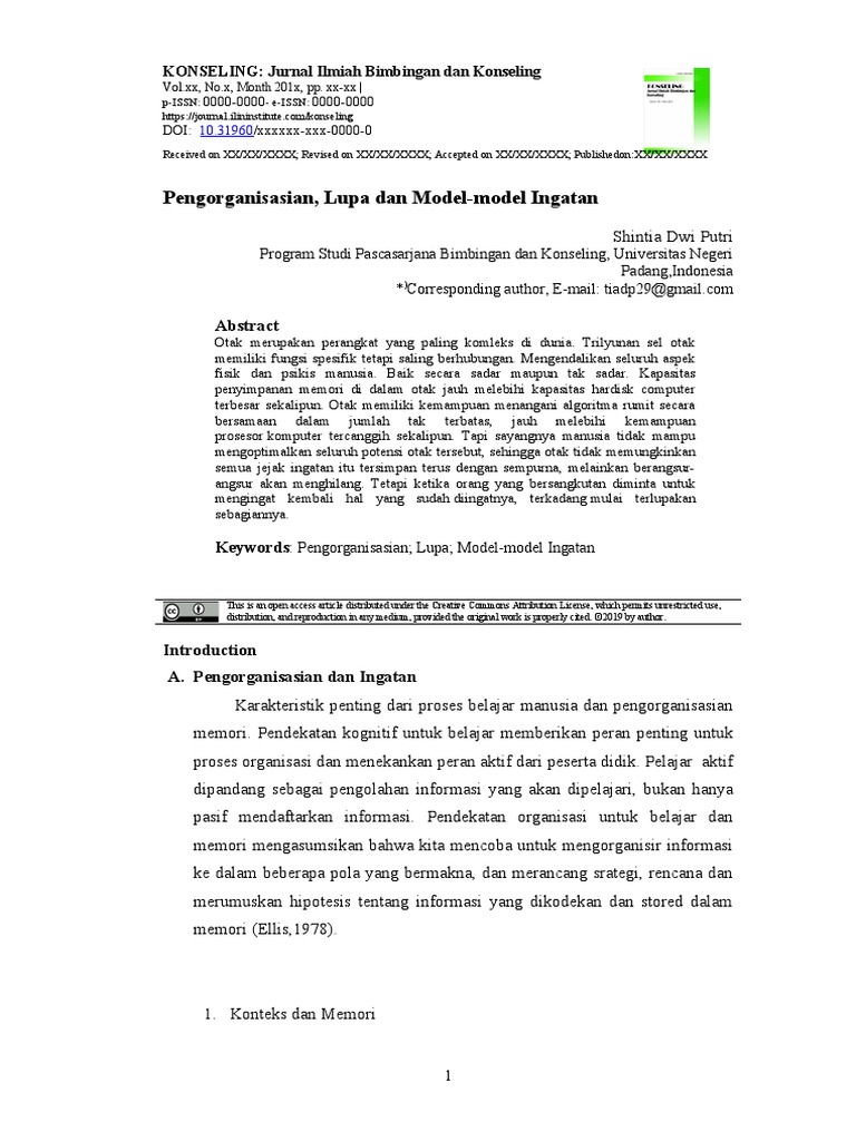 Artikel Pengorganisasian, Lupa Dan Model2 Ingatan | PDF