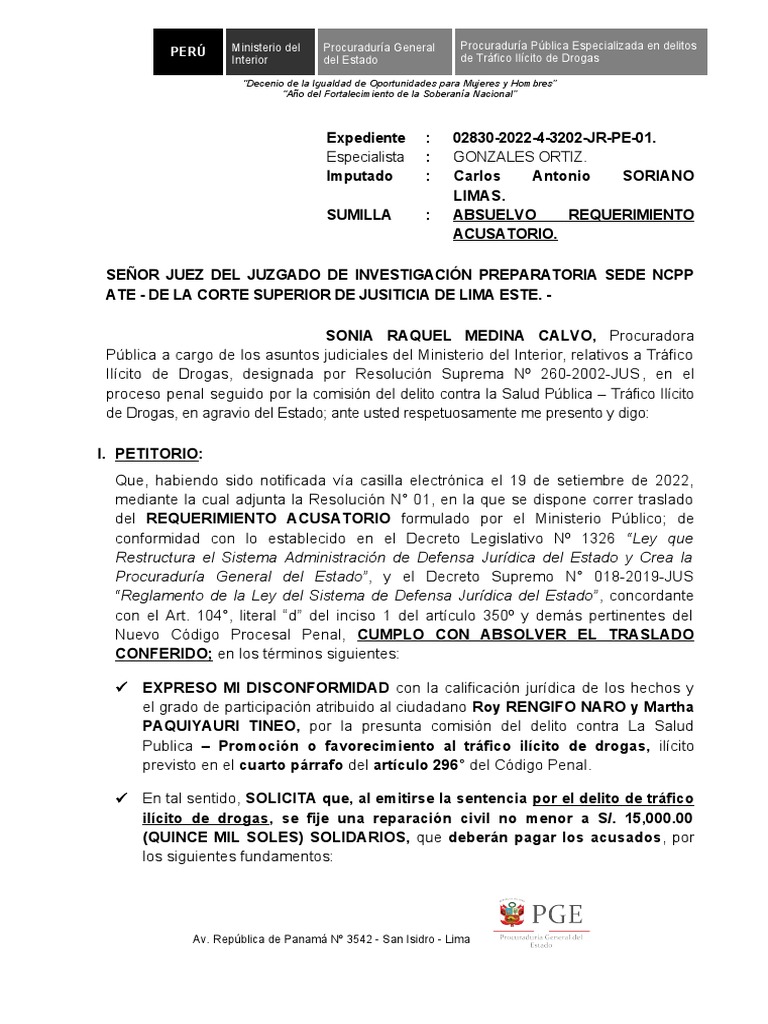 EXP. 2830-2022 - JIP ATE - RENGIFO NARO, Roy y Otro - Absuelve Req. Acusatorio (Observa Tipo ...