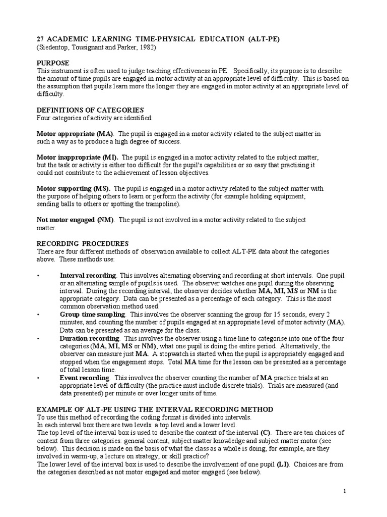 Academic Learning Time in PE | PDF | Sampling (Statistics) | Neuroscience
