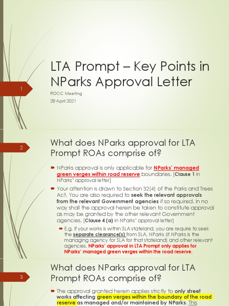 Key Point of NParks LTA Prompt approval letter (ROCC Meeting)-R1 | PDF ...