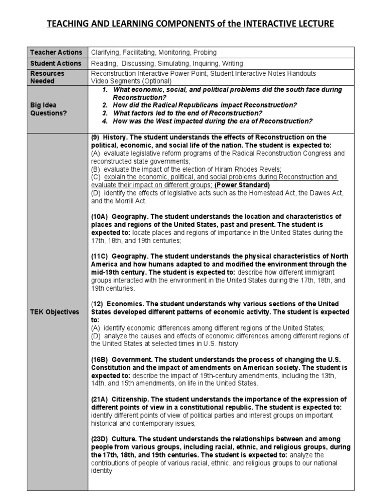 Interactive Lecture on Reconstruction | PDF | Reconstruction Era | Freedman