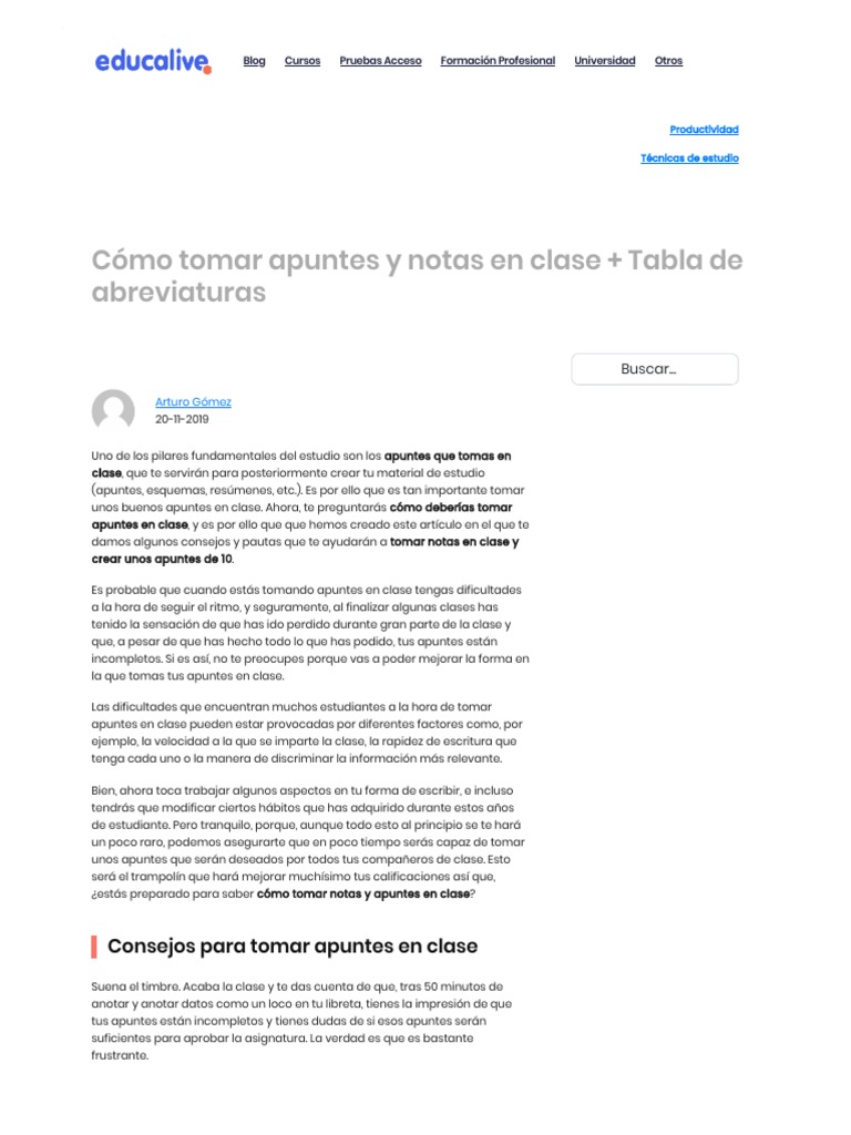 Cómo Tomar Apuntes y Notas en Clase + Tabla de Abreviaturas | PDF ...