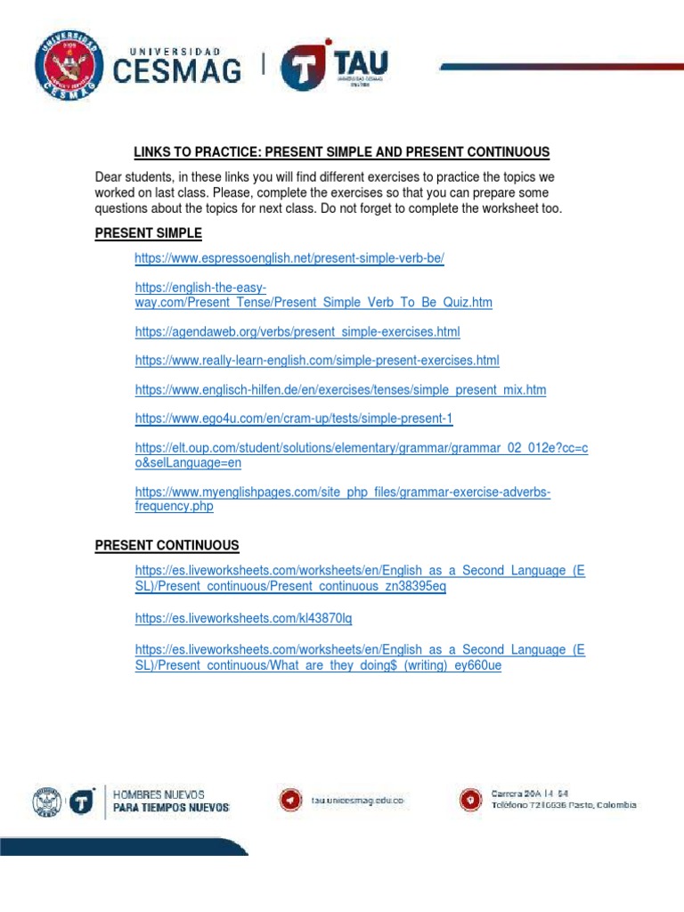 Links To Practice - Present Simple and Present Continuous | PDF ...