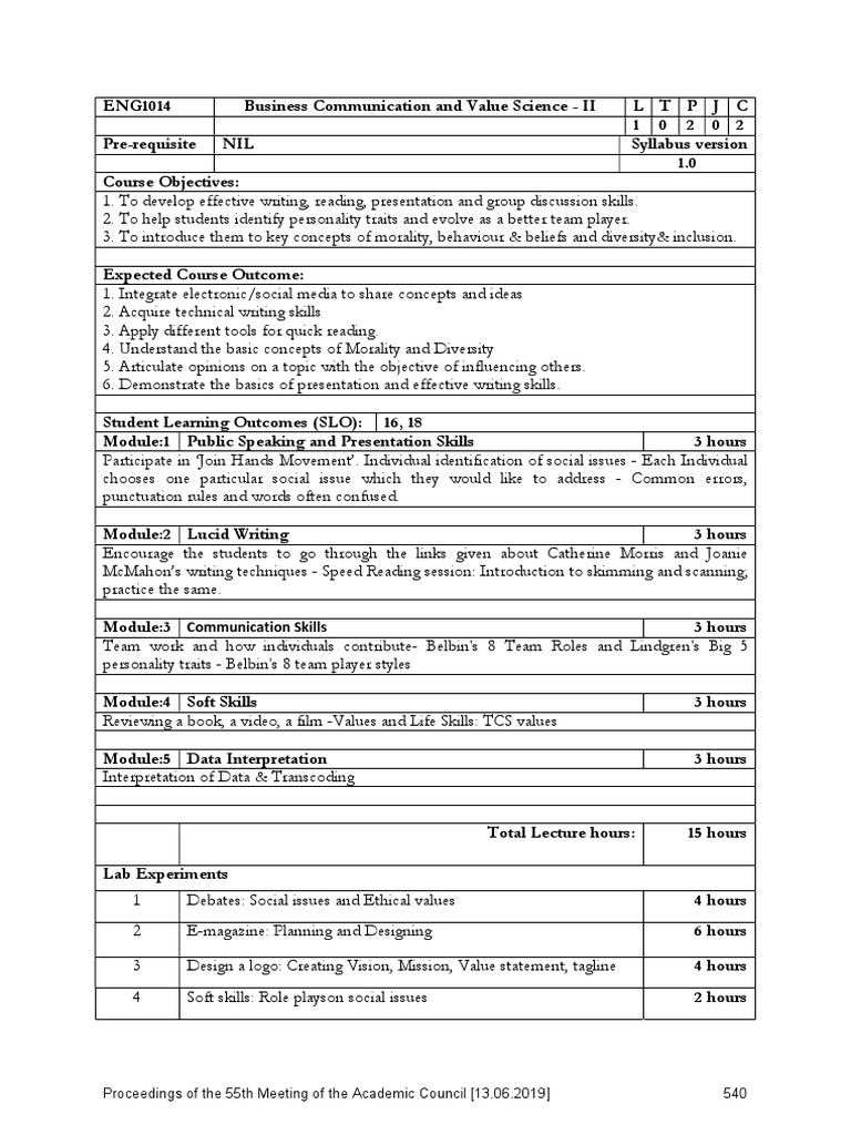 Eng1014 - Business Communication and Value Science - Ii - Eth - 1.0 ...