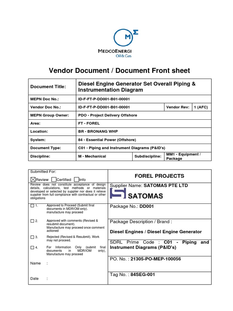 Vendor Document / Document Front Sheet: Diesel Engine Generator Set ...