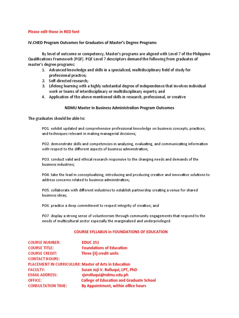 MBA - Sample and Editable Syllabus Template | Download Free PDF ...
