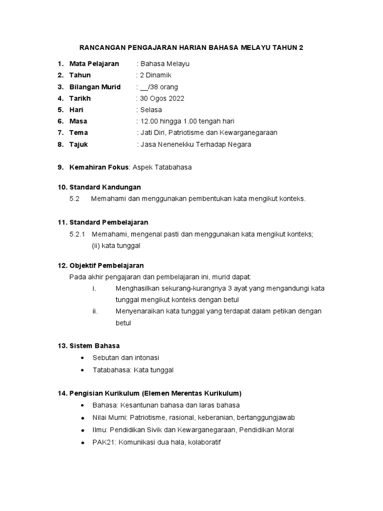 13 RPH Aspek Tatabahasa 30 Ogos | PDF