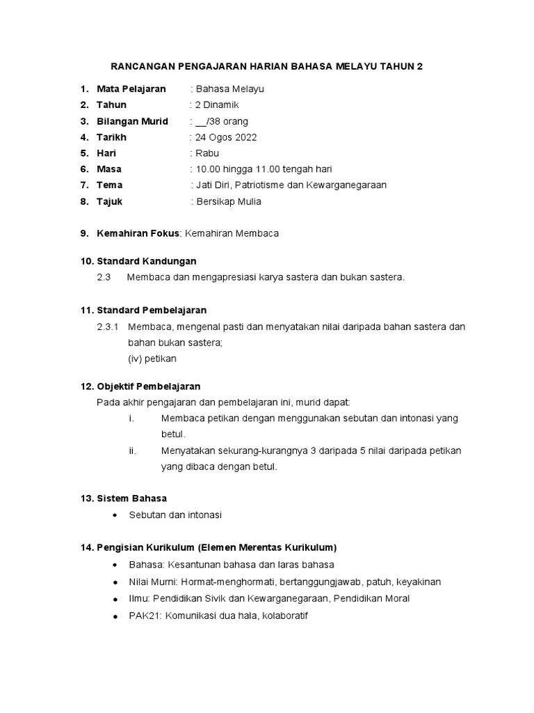 10 RPH Kemahiran Membaca 24 Ogos | PDF