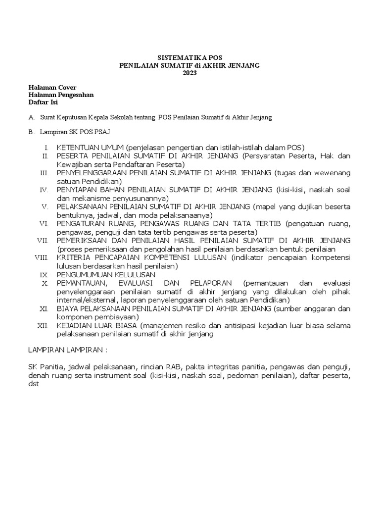 Sistematika Pos Psaj Dan Lembar Pengesahan Versi | PDF