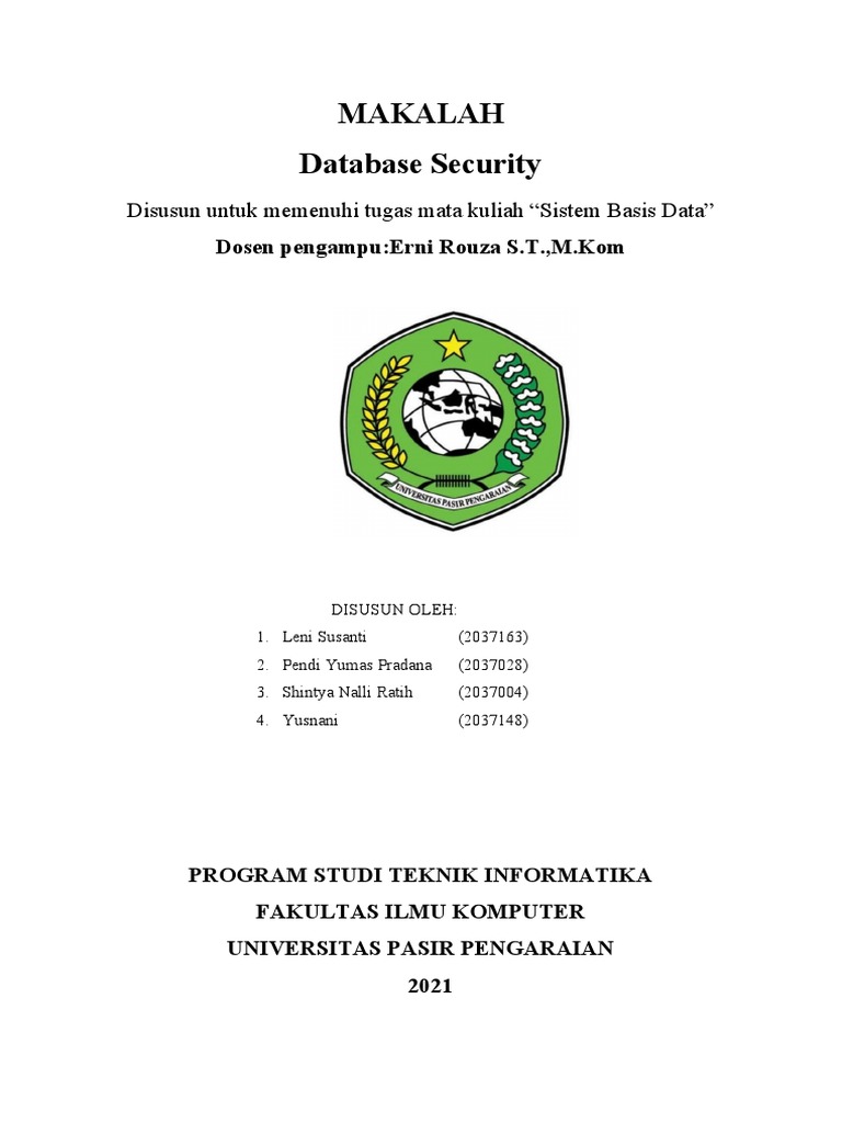 Makalah Database Security Kelompok 2 | PDF Makalah Database Security Kelompok 2 | PDF