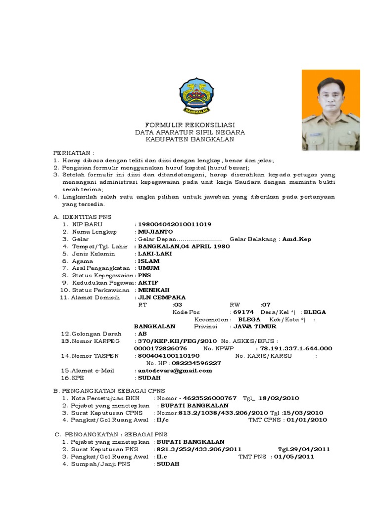 Formulir Rekonsiliasi Mujianto | PDF