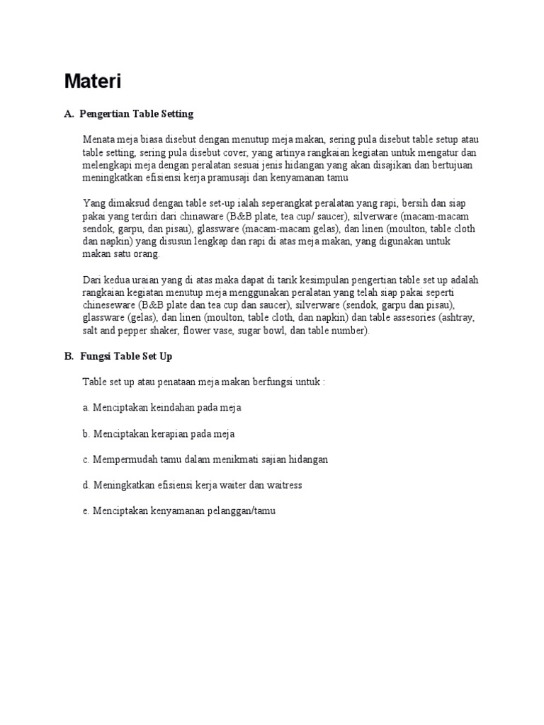 Table Set Up & Setting PDF | PDF