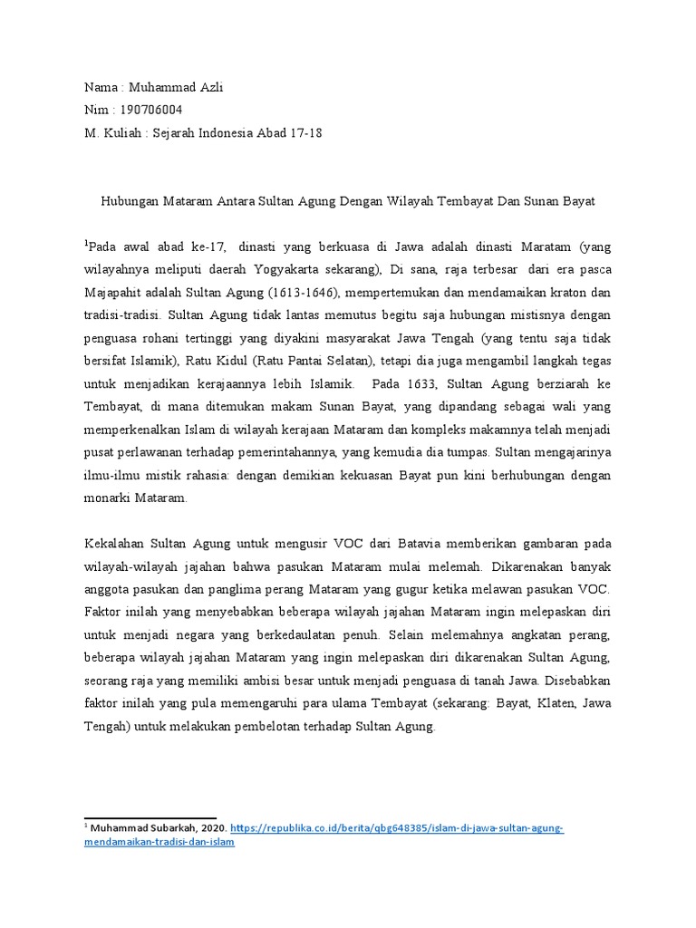 Hubungan Mataram Antara Sultan Agung Dengan Wilayah Tembayat Dan Sunan ...