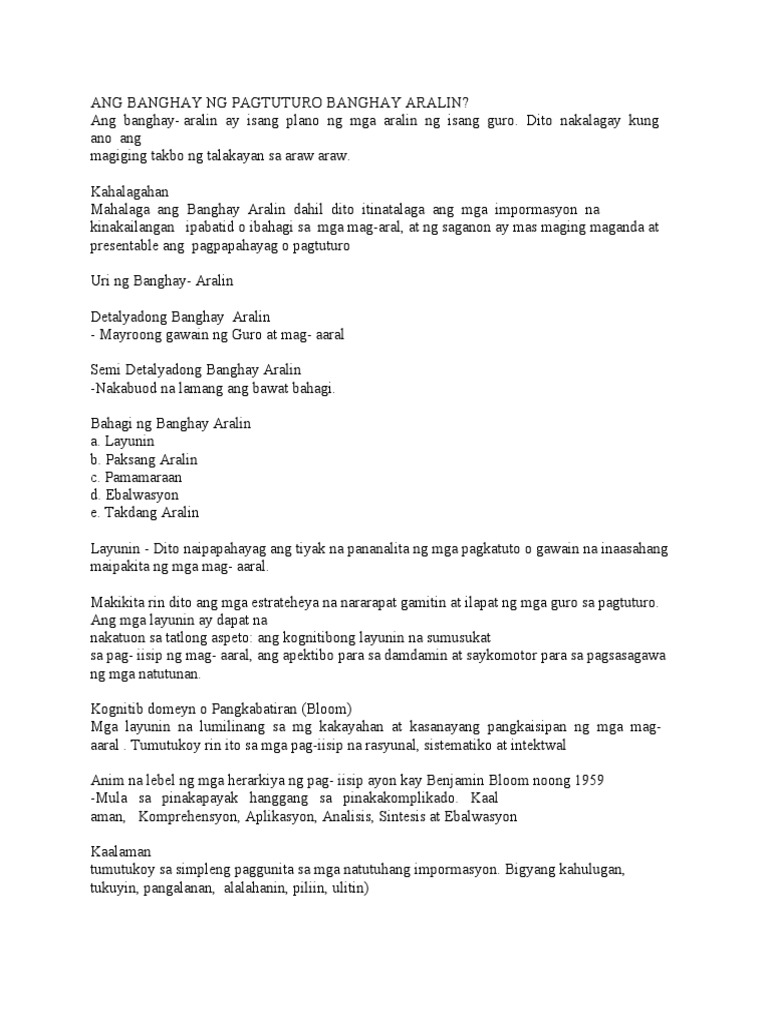 Ang Banghay NG Pagtuturo Banghay Aralin | PDF