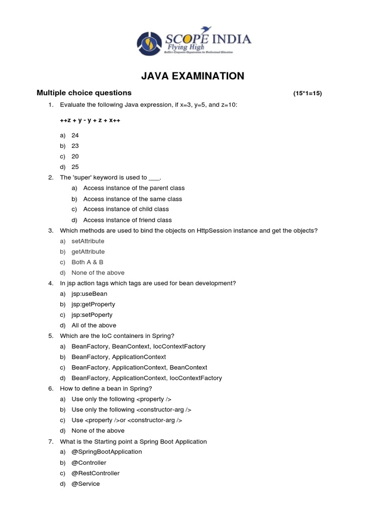 Java Examination: Multiple Choice Questions | PDF | Class (Computer Programming) | Inheritance ...