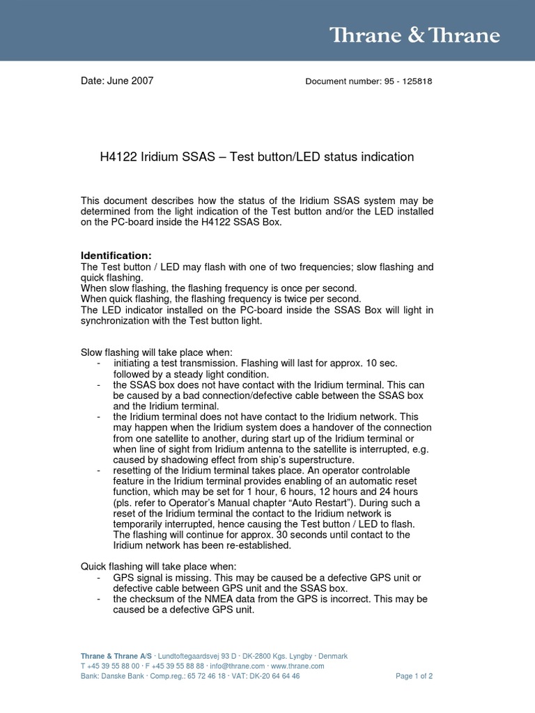 H4122 Iridium SSAS - Test button/LED Status Indication: Identification ...