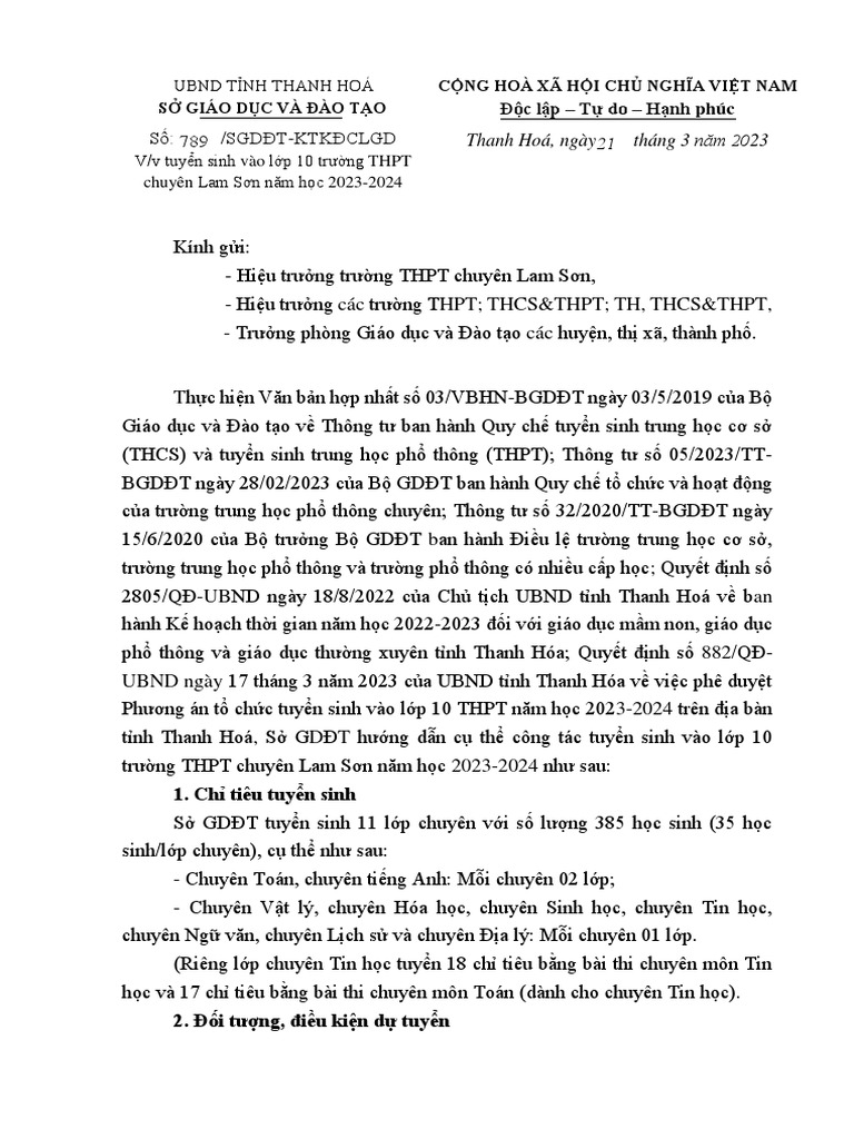 Tuyen Sinh Lop 10 THPT Chuyen Lam Son 2023 2024 (21.03.2023 - 14h05p23) - Signed PDF | PDF