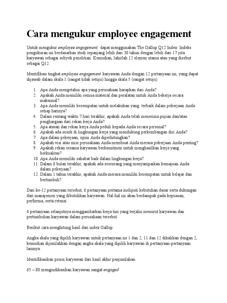 Employee Engagement The Gallup 12 Index | PDF