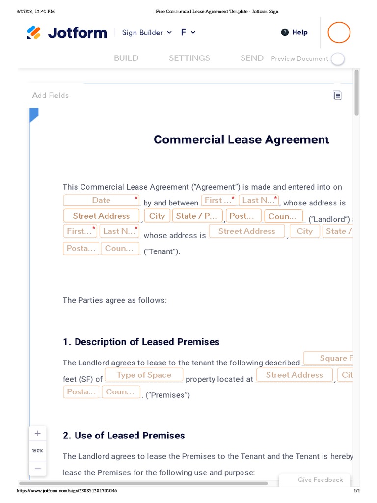Free Commercial Lease Agreement Template - Jotform Sign | PDF