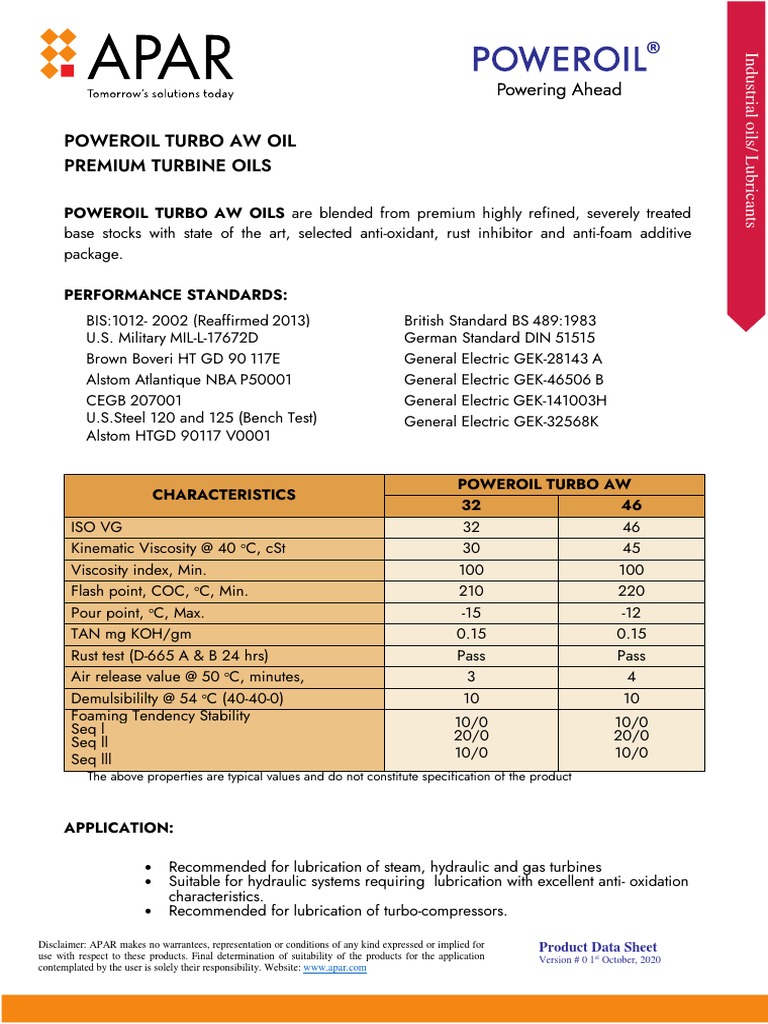 PDS Poweroil Turbo AW | PDF | Motor Oil | Lubricant
