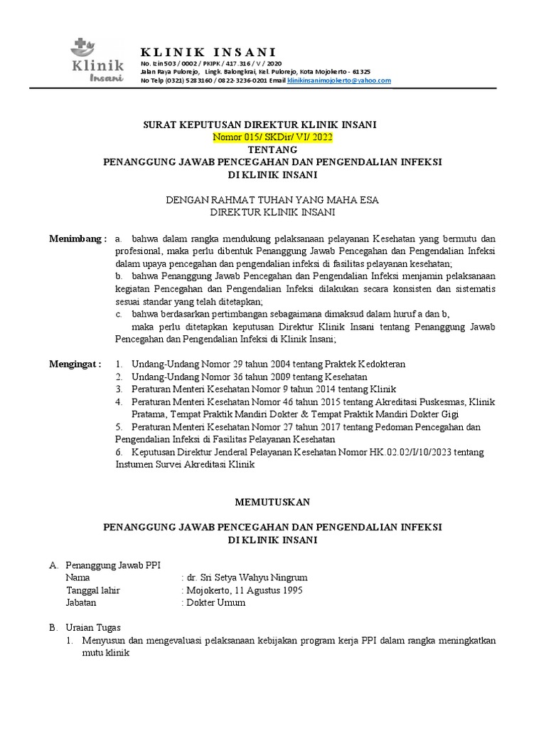 SKDir PJ PPI Klinik Insani | PDF