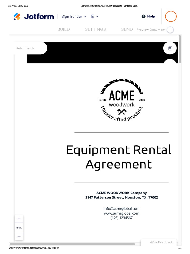 Equipment Rental Agreement Template - Jotform Sign | PDF