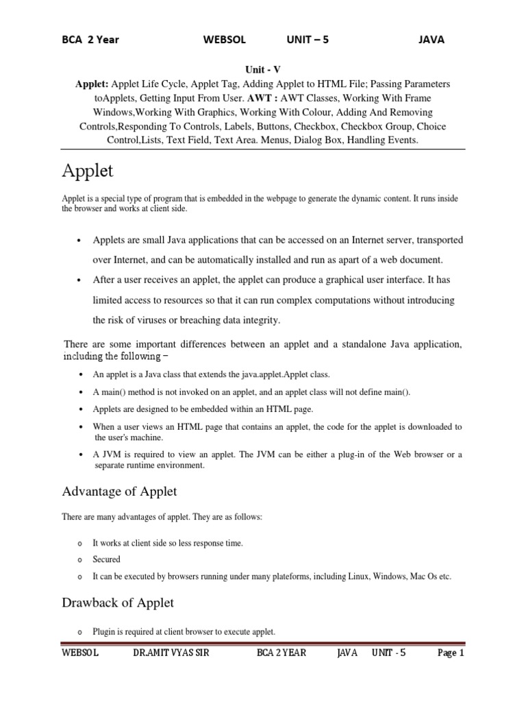 Bca 2 Year Java Eng Unit 5 | PDF | Java (Programming Language) | Java (Software Platform)