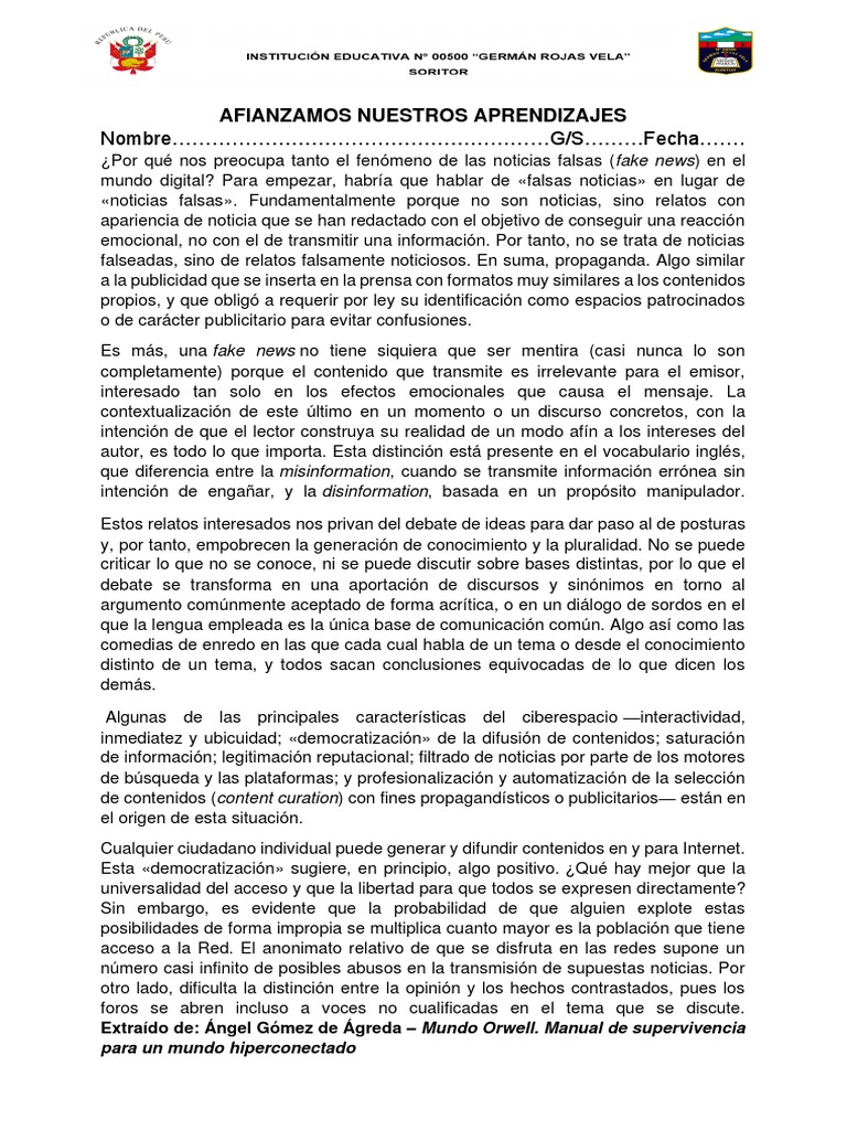 Afianzamos Nuestros Aprendizajes | PDF | Verdad | Cognición