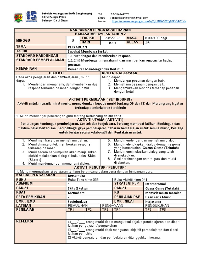 RPH Minggu 9 BM THN 2 by Cikgu Gorgeous | PDF